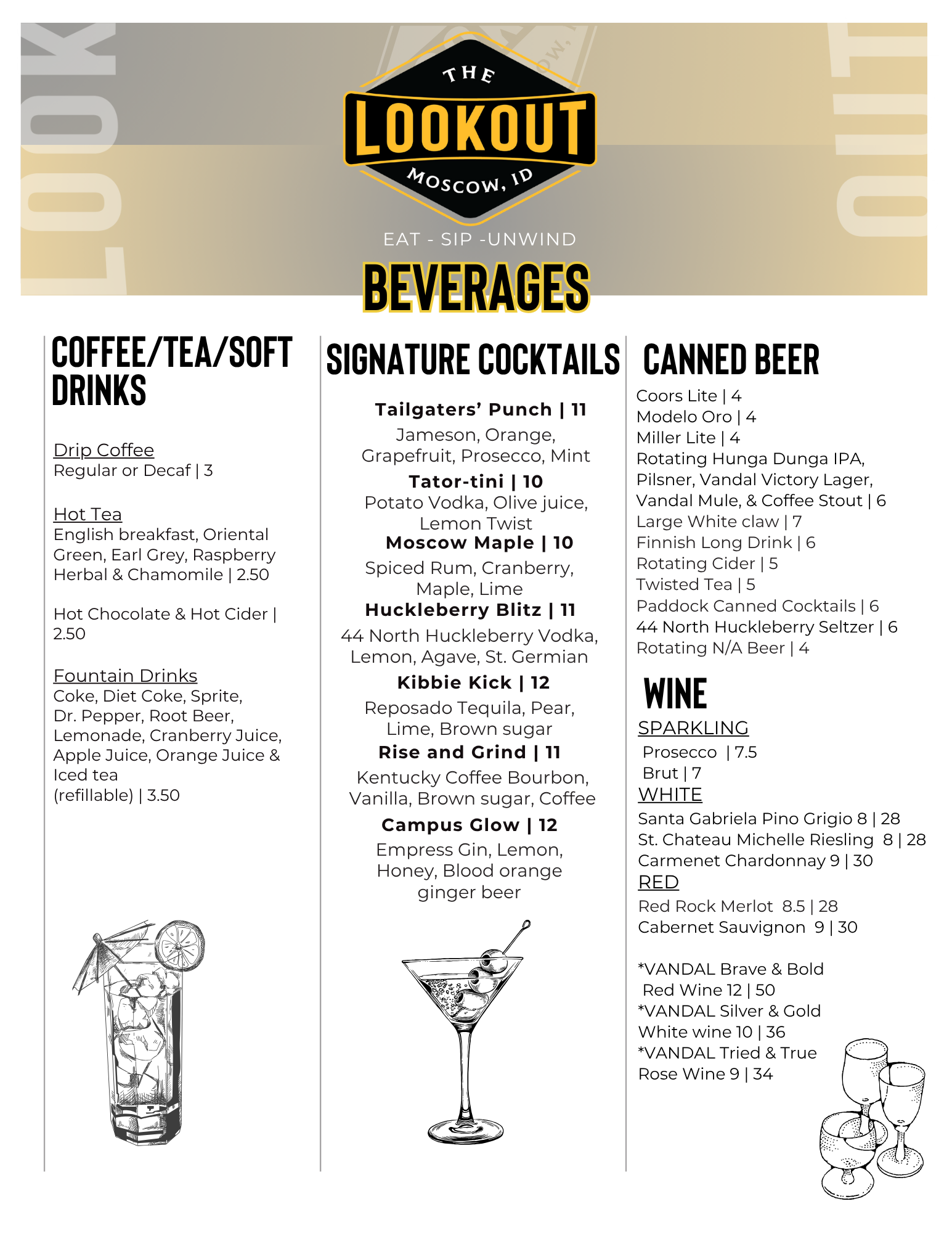 Menu | The Lookout Restaurant & Bar